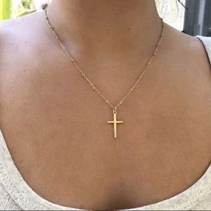 Jewelry | Gold Tone Cross Pendant Beaded Chain Necklace | Poshmark